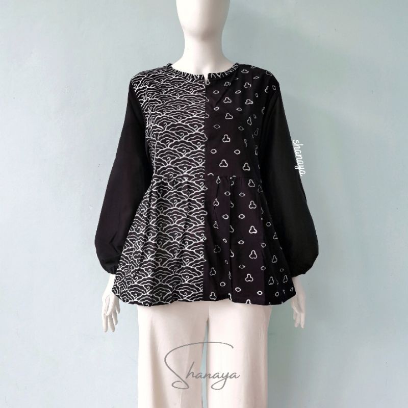 Jual Shanaya Batik Blus Kombinasi Lengan Balon blouse kerja kuliah ...