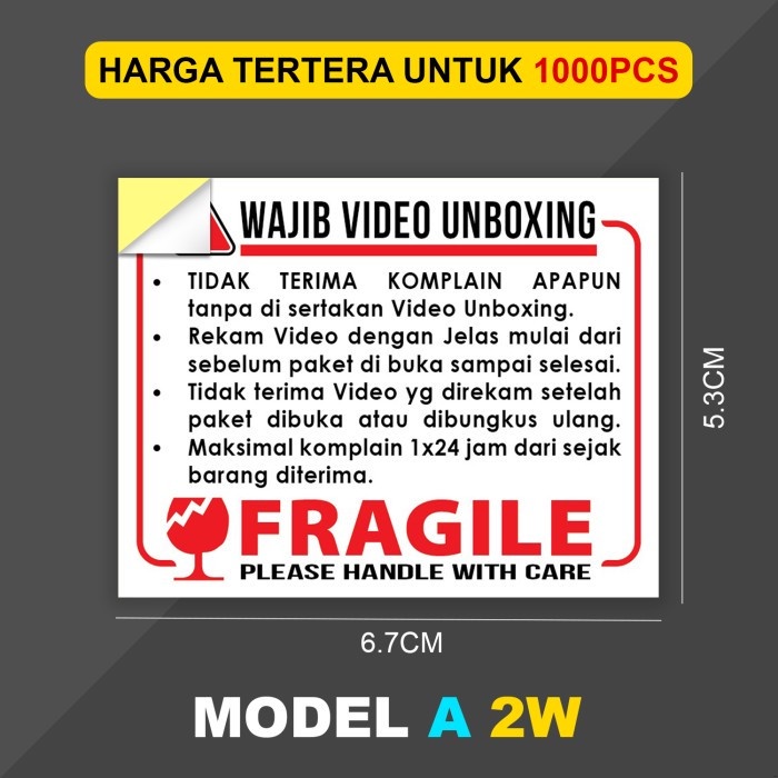Jual Sticker Video Unboxing Model A2W Sticker Fragile 2 Warna isi ...