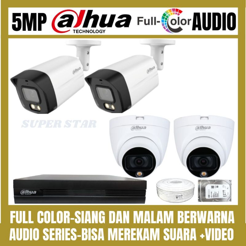 Jual PAKET CCTV DAHUA FULL COLOR 5MP 4 CHANNEL 4 KAMERA AUDIO COLORVU ...