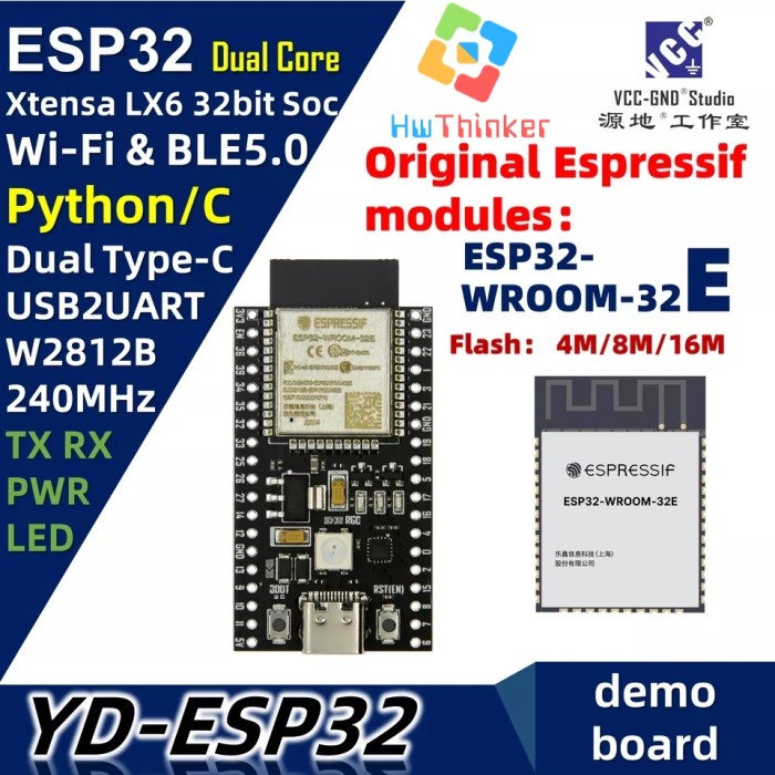 Jual Board YD-ESP32 Nodemcu-32S Type-C 4MB/8MB/16MB ESP32-WROOM-32E 38Pin | Shopee Indonesia
