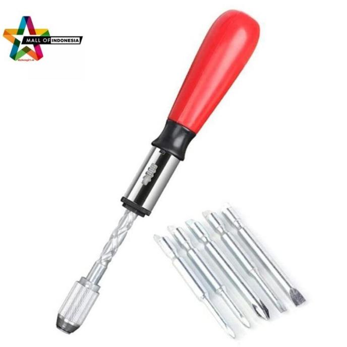 Jual PUSH PULL RATCHET SCREWDRIVER SET 5 IN 1 SCREWDRIVER BIT SET ...
