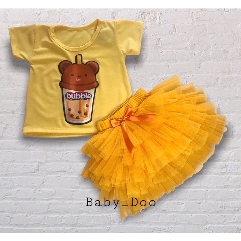 Jual SETELAN APLIKASI BOBA,LOL,BT21 ROK TUTU 5 LAYER ANAK (kaos warna ...