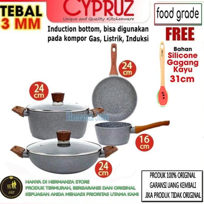 Jual Cypruz Pan Marble Cookware Set 4 pcs Wajan Kuali Pengorengan ...