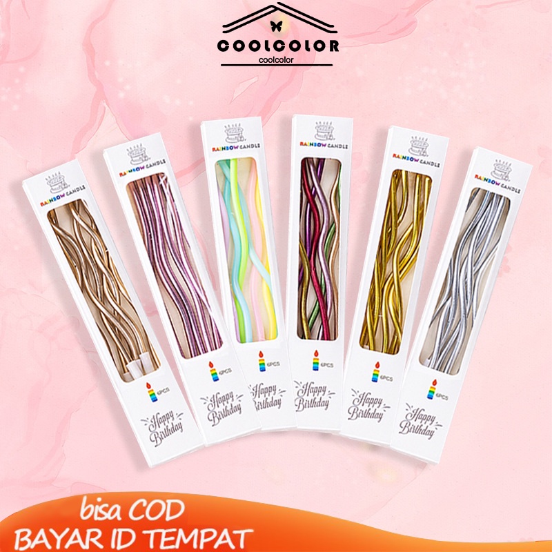 Jual 6PCS/SET Lilin Panjang Spiral Pastel Macaron - Lilin Korea Wavy ...