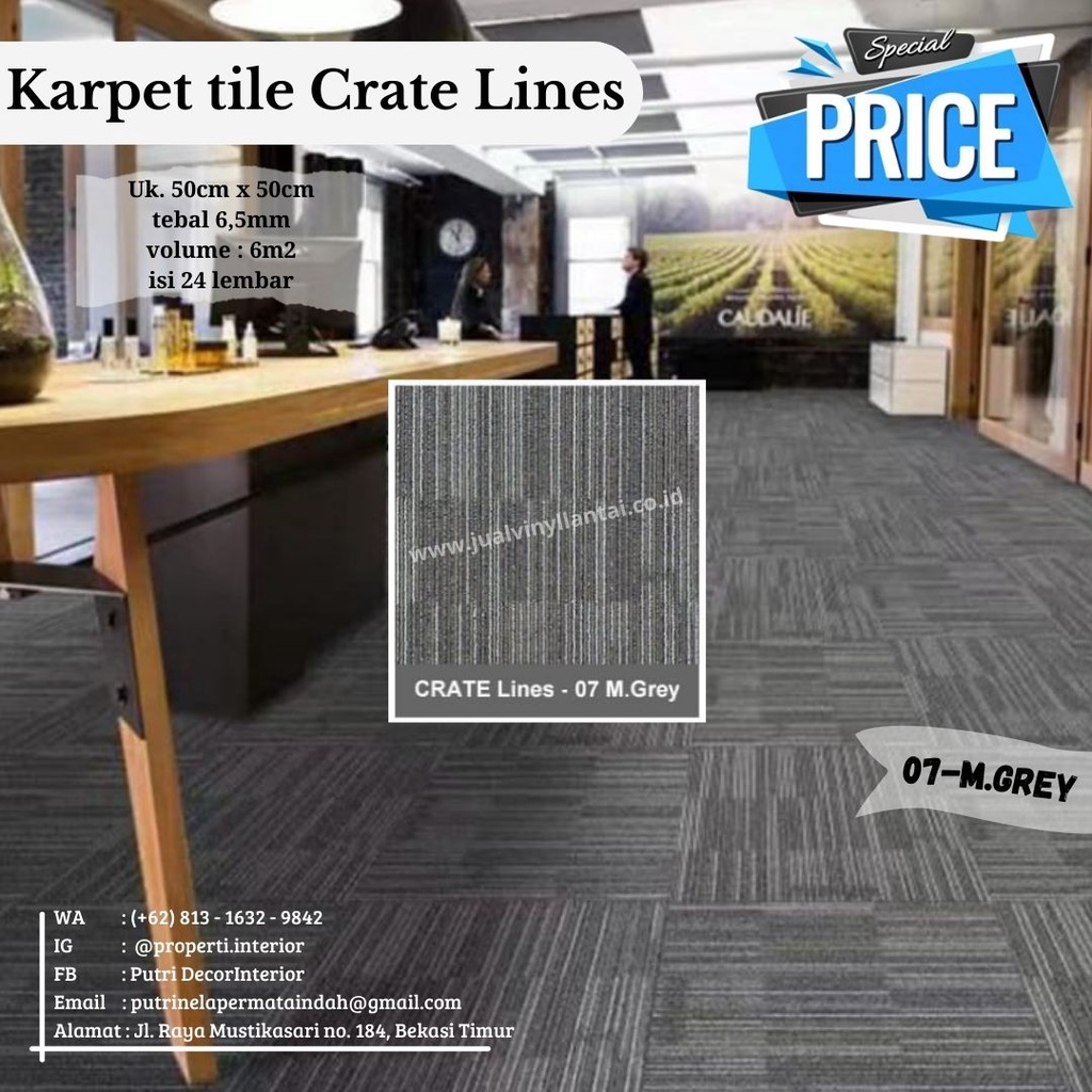 Jual Karpet Tile Crate Lines tebal 6,5mm uk. 50cm x 50cm isi 6m2 ...