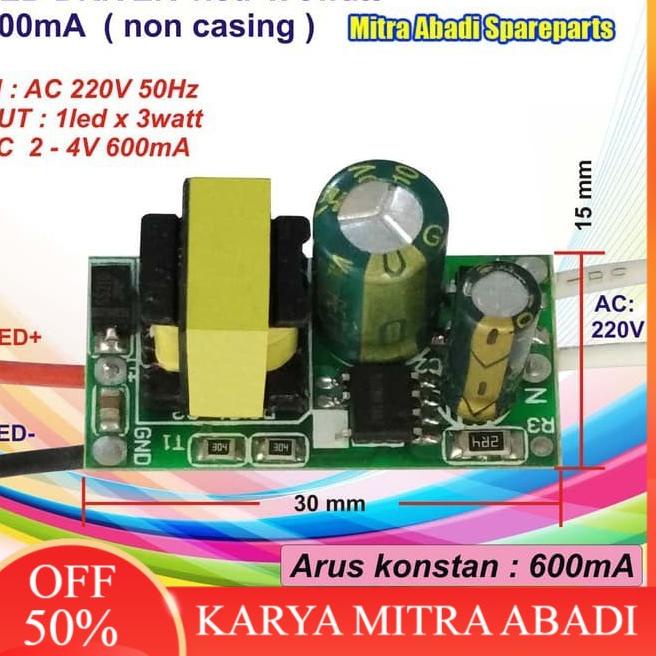 Jual IDCc1C6--LED Driver 1*3W/3 Watt HPL 600 mA non-Casing AC 220V 3W ...