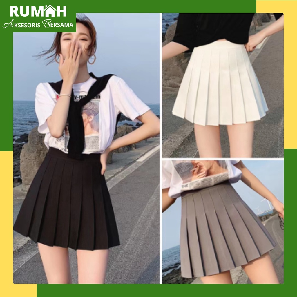 Jual RAB RK258 Rok Pendek Mini Korean Women Mini Skirt Pleated Plain ...