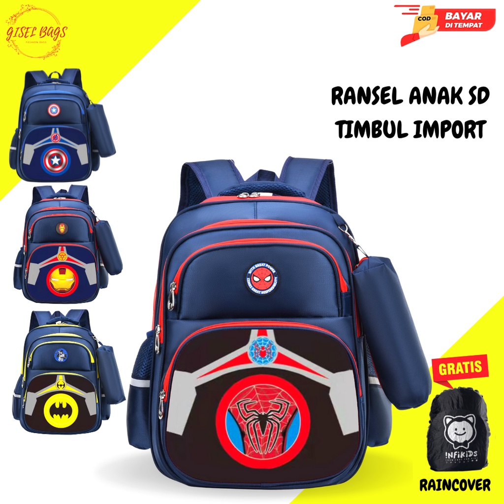 Jual Tas anak laki laki sekolah tk sd import gambar timbul karakter superhero waterproof ...
