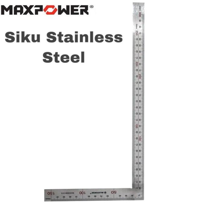 Jual Penggaris Siku Stainless Steel Besi Maxpower L Garisan Pengukur Metrik | Shopee Indonesia