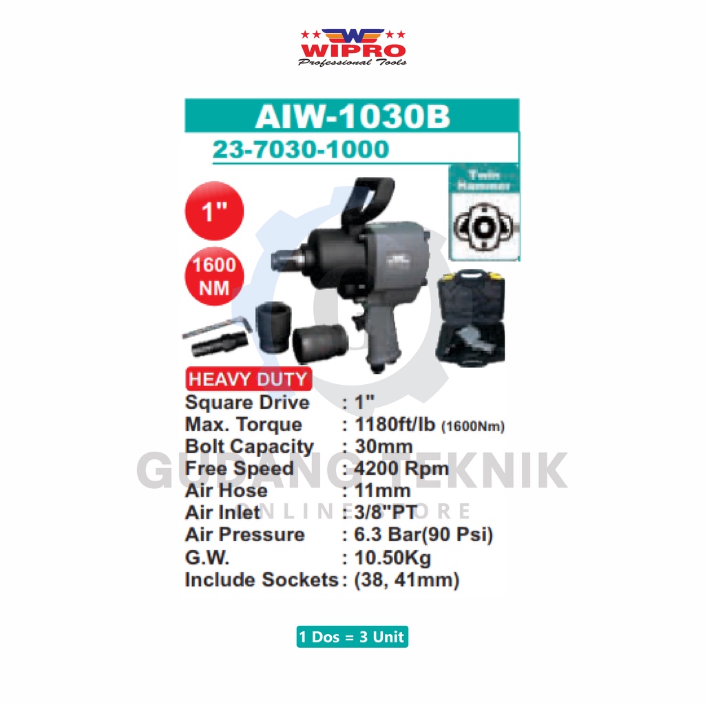 Jual Air Impact Wrench 1" TWIN HAMMER Truck Heavy Duty WIPRO AIW-1030B ...