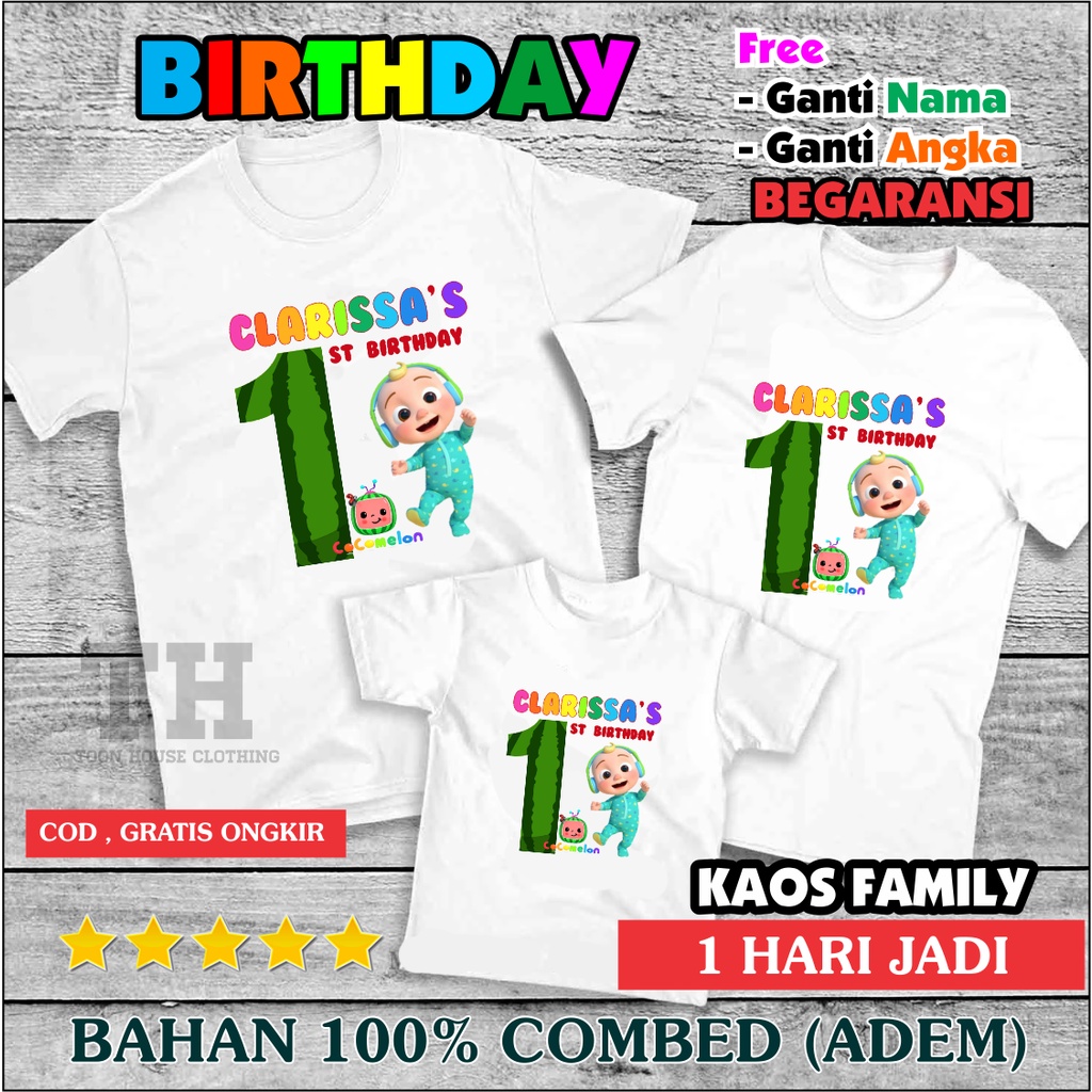 Jual Kaos Family Birthday Custom Tema Cocomelon 2 - Free Ganti Nama Dan ...