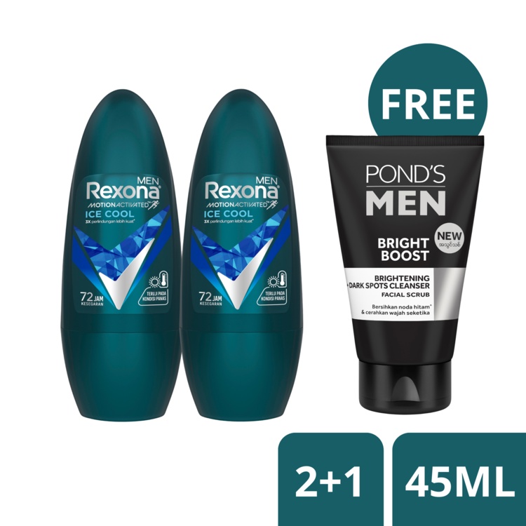 Jual Buy 2 Rexona Men Ice Cool 45ml Get Ponds Men Bright Boost Facial ...