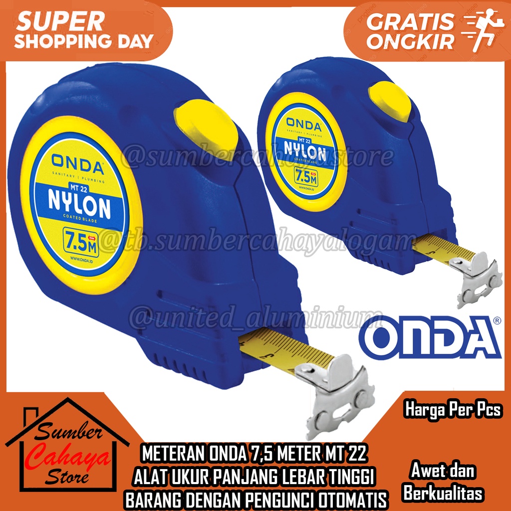 Jual ONDA Measuring Tape Meteran 7,5 Meter MT 22 7.5M ALAT UKUR PANJANG ...