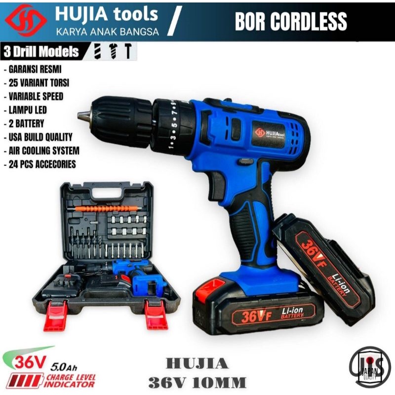 Jual Bor cordless 36v 10mm HUJIA type 1036 mesin bor baterai impact ...