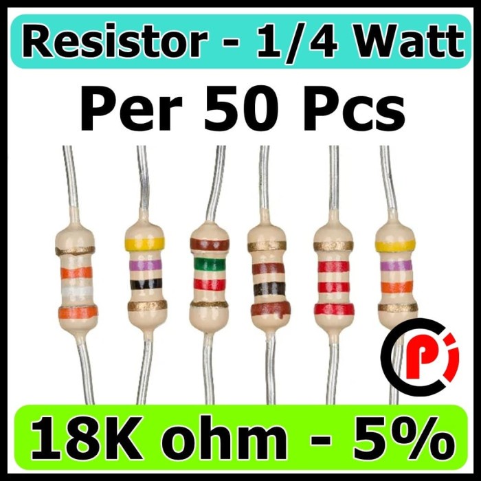 Jual Resistor 50 Pcs 18K Ohm 5% 1/4W 18 KiloOhm 5% Per 50Pcs | Shopee ...