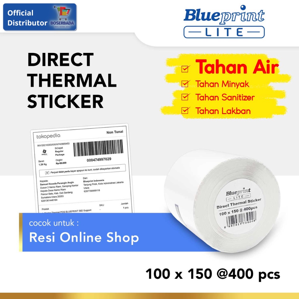 Jual BLUEPRINT LITE- Direct Thermal Sticker / Label Resi 100x150 mm- 400pcs | Shopee Indonesia