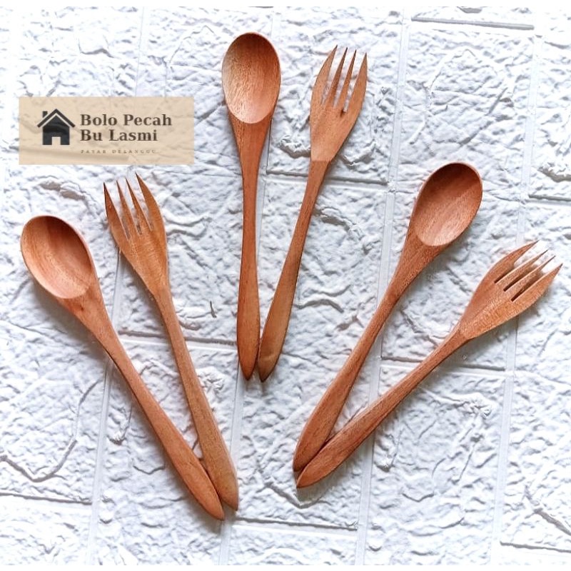 Jual Sendok Garpu Kayu Sawo / Sendok Korea Mukbang / Sendok Garpu Set ...