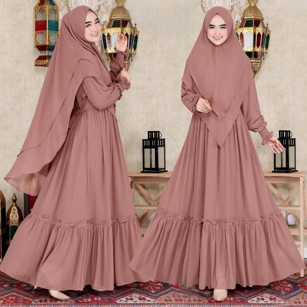 Jual syari fausya ceruty bebydoll set khimar 2 layer /fashion dress muslim pakaian wanita ...
