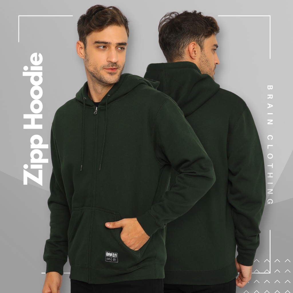 Jual Brain Clothing Zipper Hoodie Pria ZIPP GRN warna Hijau | Shopee ...