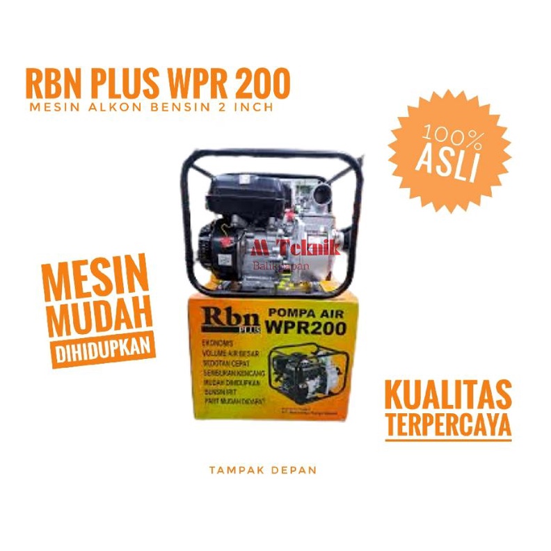 Jual Mesin alkon bensin RBN Plus WRP 200 pompa air 6,5 HP irigasi 2 ...