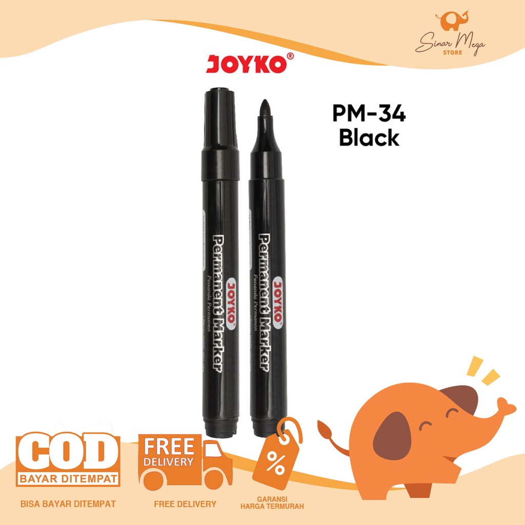 Jual Joyko Permanent Marker Black PM-34 / Spidol Permanen Murah Berkualitas | Shopee Indonesia