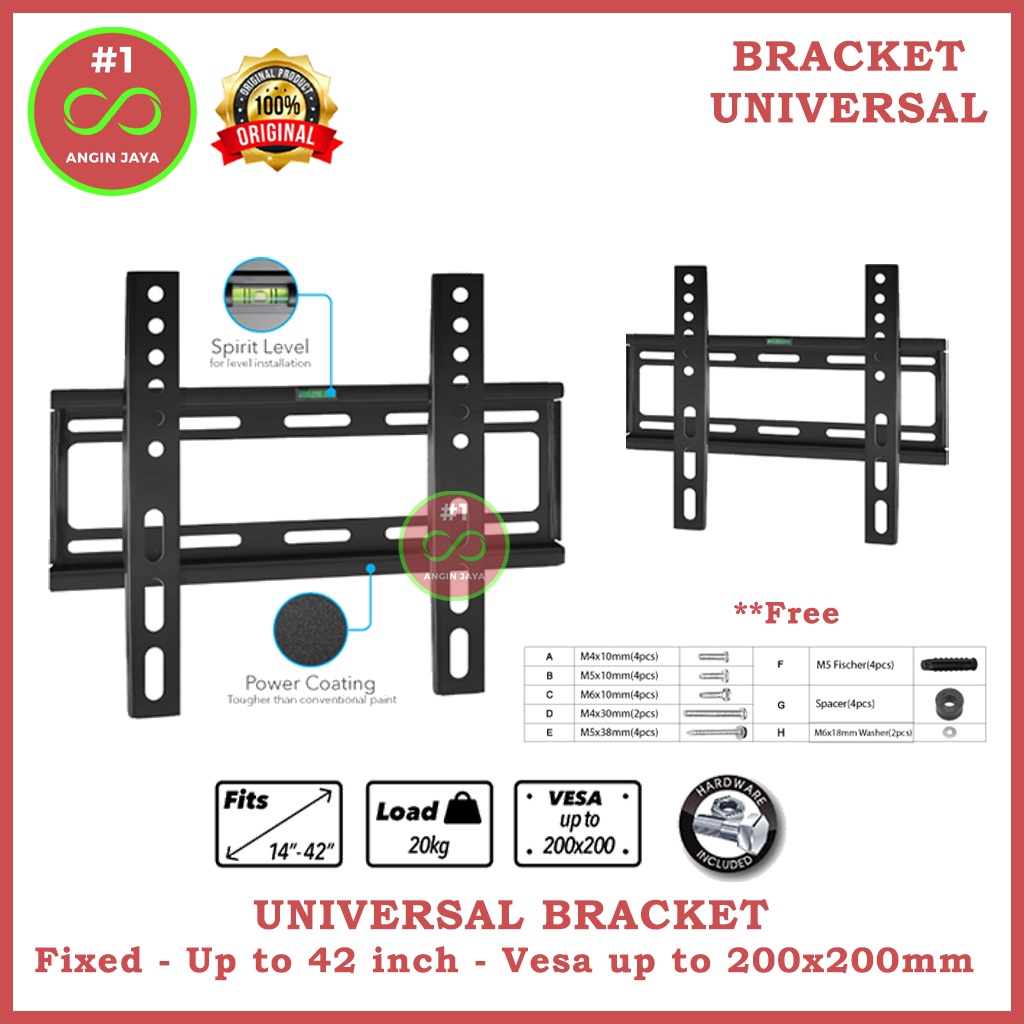 Jual BRACKET TV LED 24 32 40 Inch Universal Fixed Breket Wall Mount ...