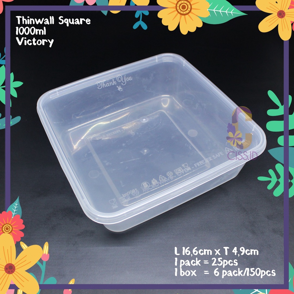 Jual KOTAK MAKAN PLASTIK THINWALL 1000ML SQUARE SATUAN KOTAK SELITER 1 ...