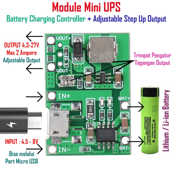 Jual Module mini UPS TP4056 Charging Controller + Step Up Adjustable ...