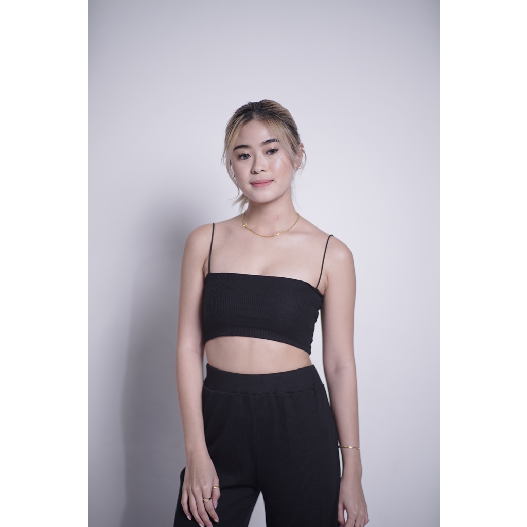 Jual Yoru - Tank Crop Top Tali Spaghetti Hitam - Kemben/Kamisol/Tube ...