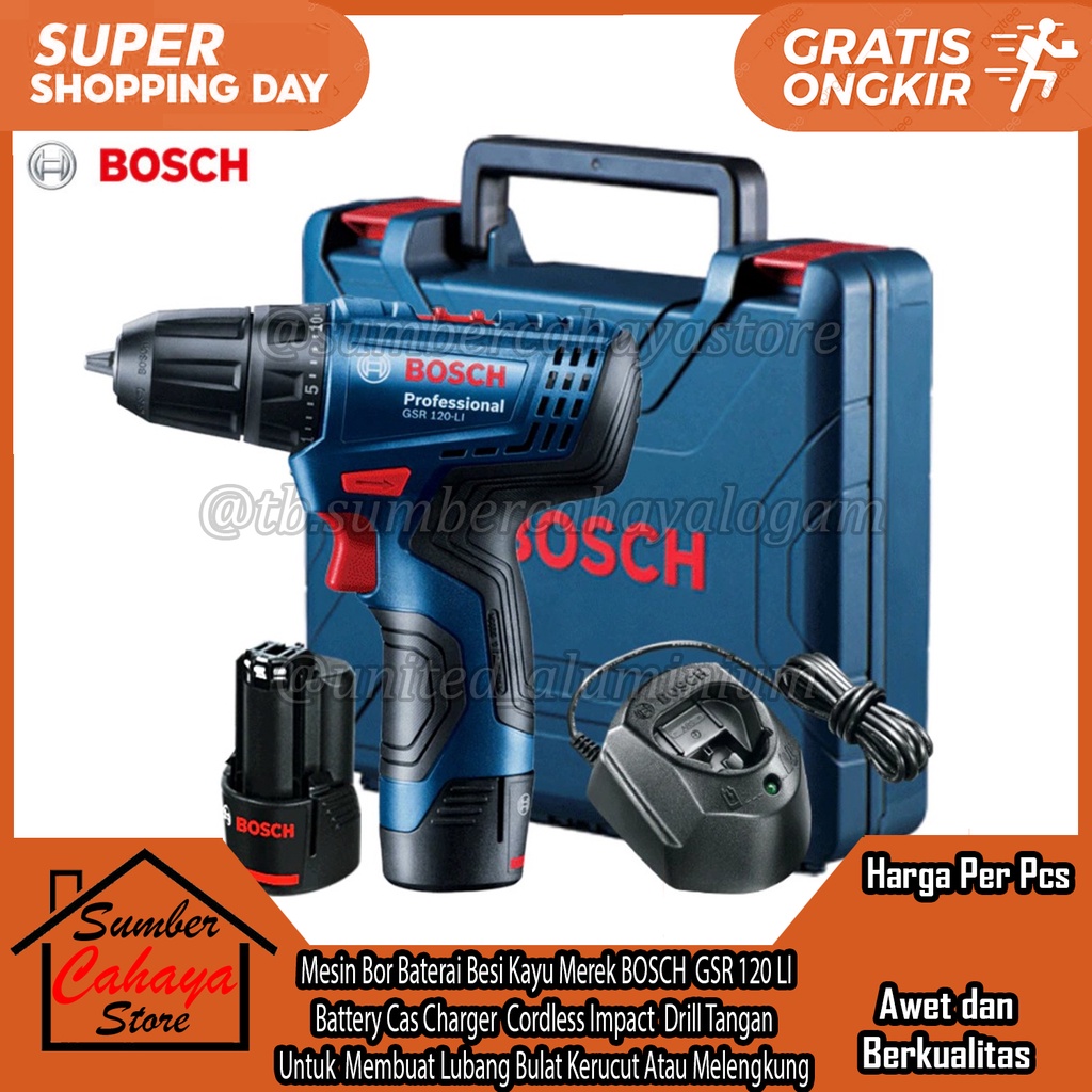 Jual BOSCH GSR 120 Ll Mesin Bor Baterai Besi Kayu Merek Battery Cas ...
