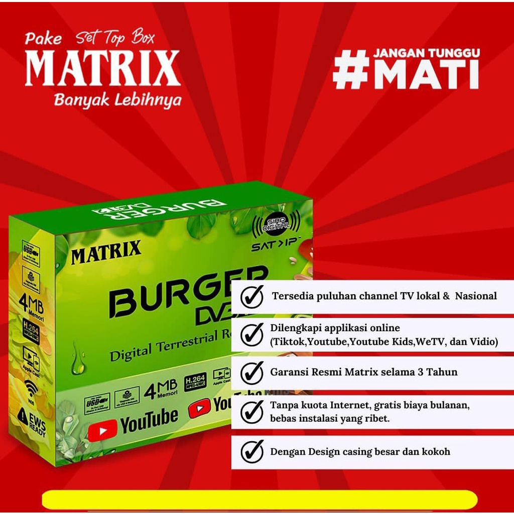 Jual Set Top Box STB Receiver TV Digital Matrix Burger HD DVB-T2 Hijau | Shopee Indonesia