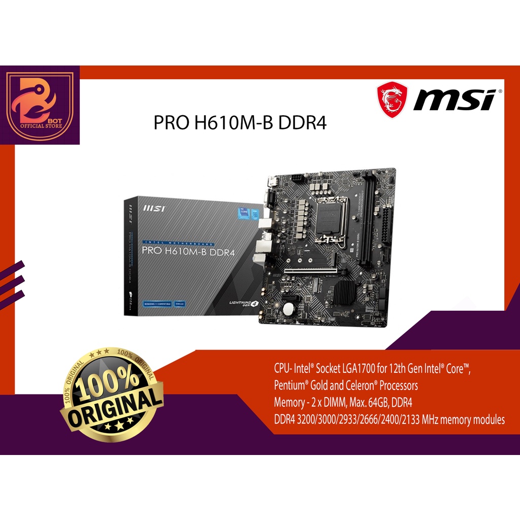 Jual MSI PRO H610M-B DDR4 Intel H610 LGA 1700 Micro ATX Motherboard ...