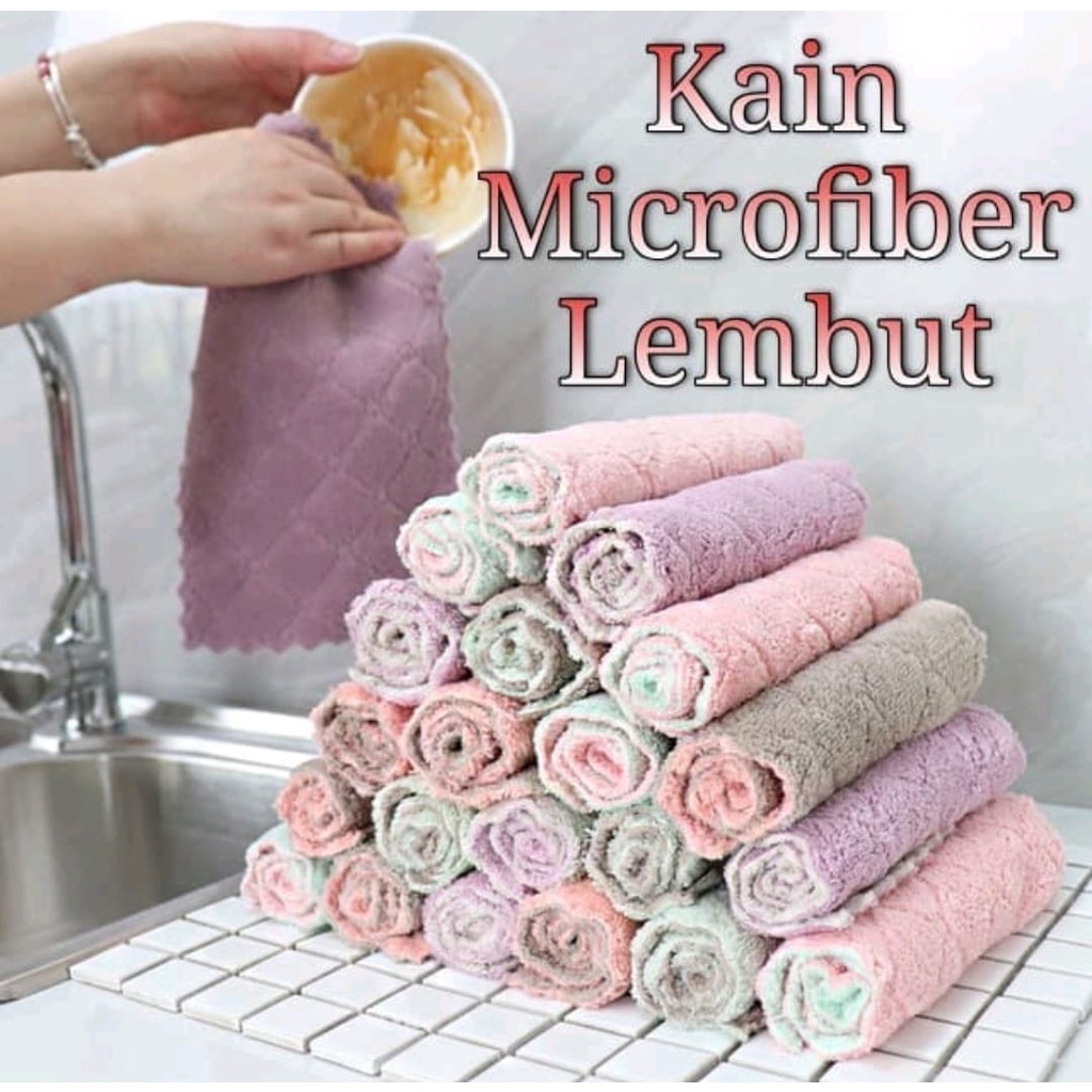 Jual Kain Lap Piring Meja Tebal Microfiber // Serbet Dapur Anti Minyak ...