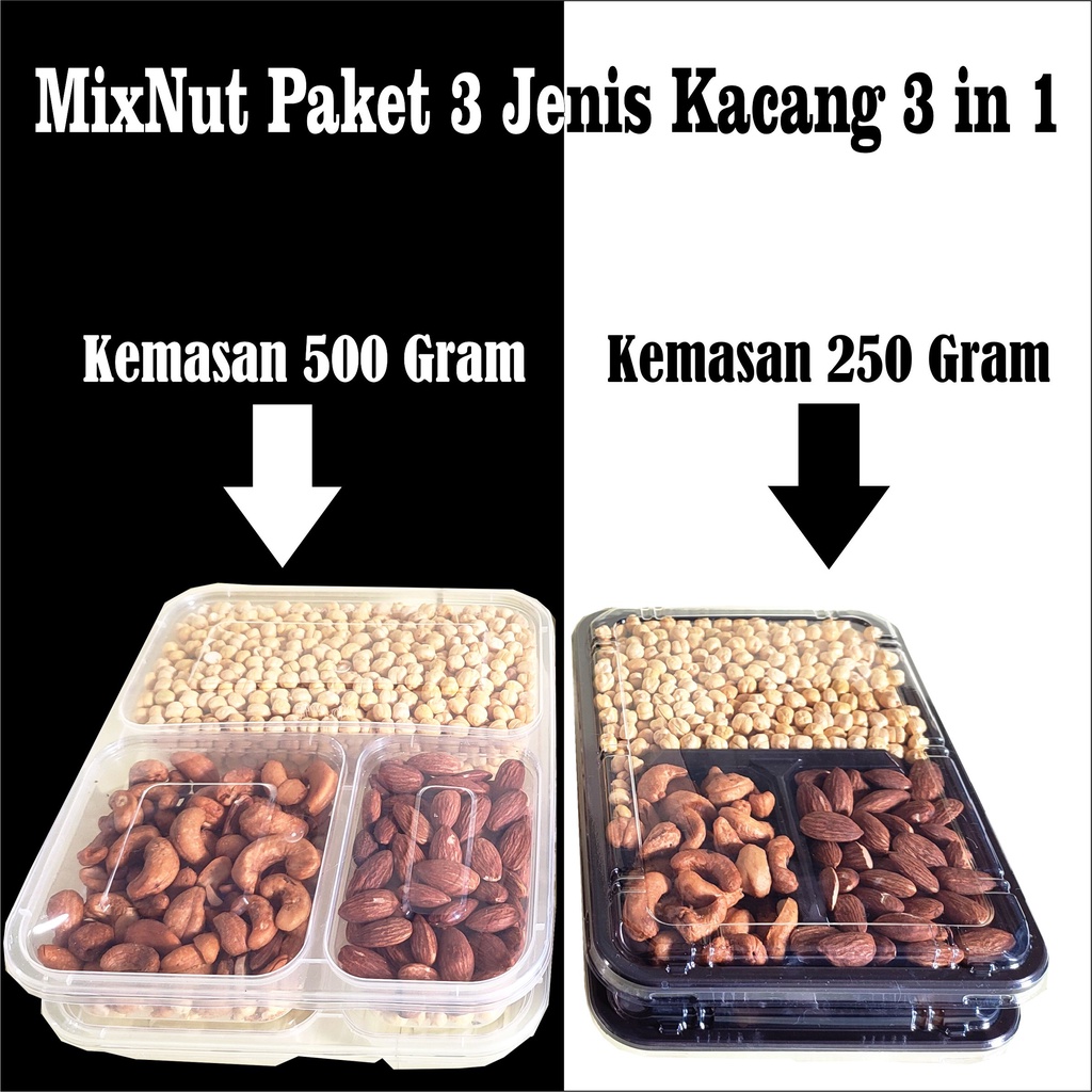 Jual Mix Nut paket 3 jenis kacang panggang matang 3in1 kacang Almond ...