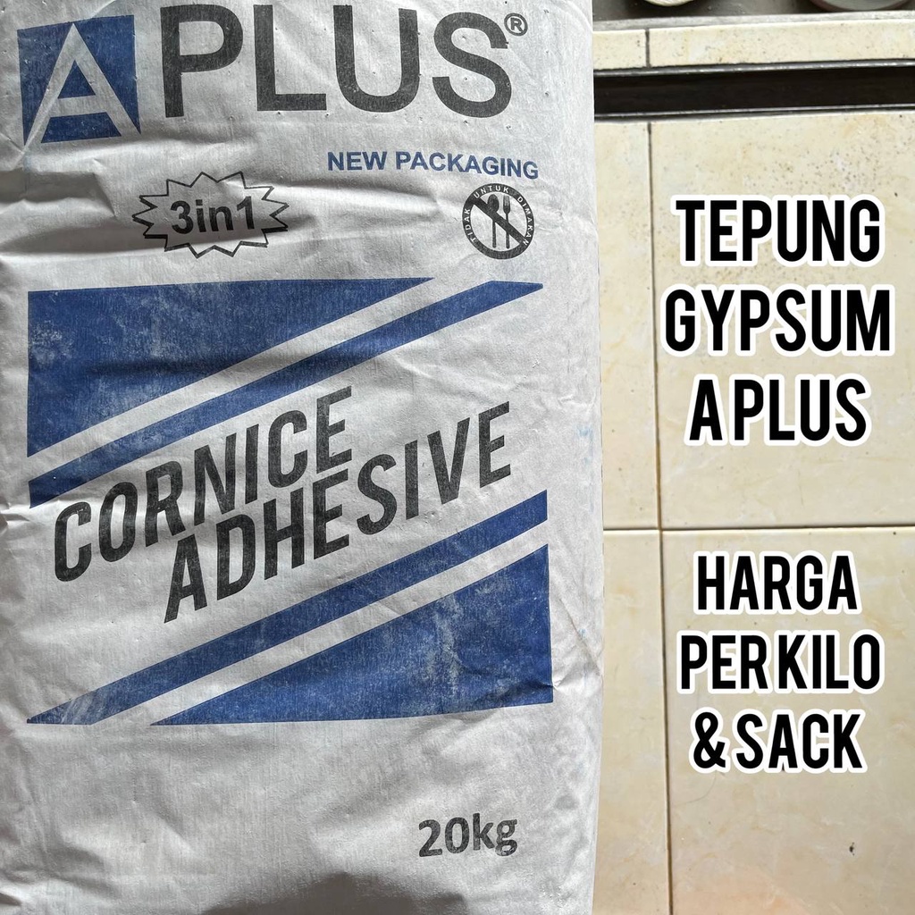 Jual 1 KG Tepung gypsum / gipsum plafon APLUS / Cornice Adhesive ...