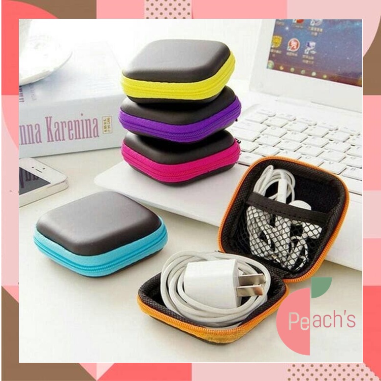 Jual PEACH - Earphone Pouch Serbaguna / Pouch Earphone 2 Warna Persegi ...