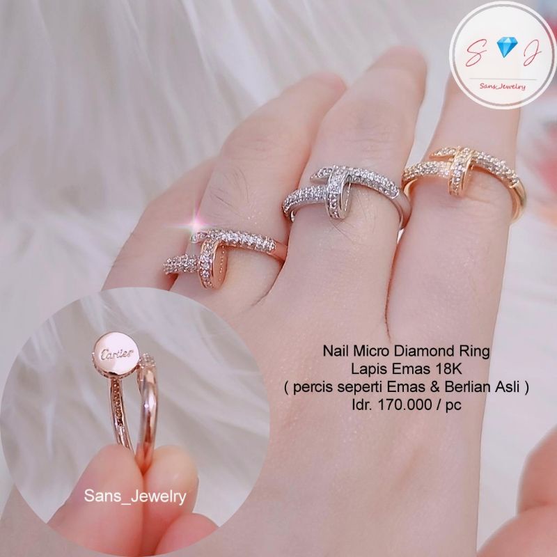 Jual [ Nail Micro Diamond Ring by Sans_Jewelry ] Cincin Paku Cincin Silver Perak Cincin Gold ...