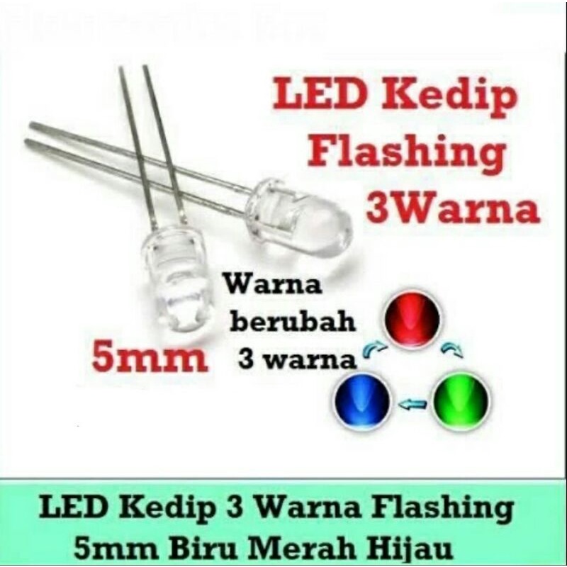Jual Lampu mini LED 5mm 3 warna (Flash/RGB/Pelangi) dan 2 warna (merah ...