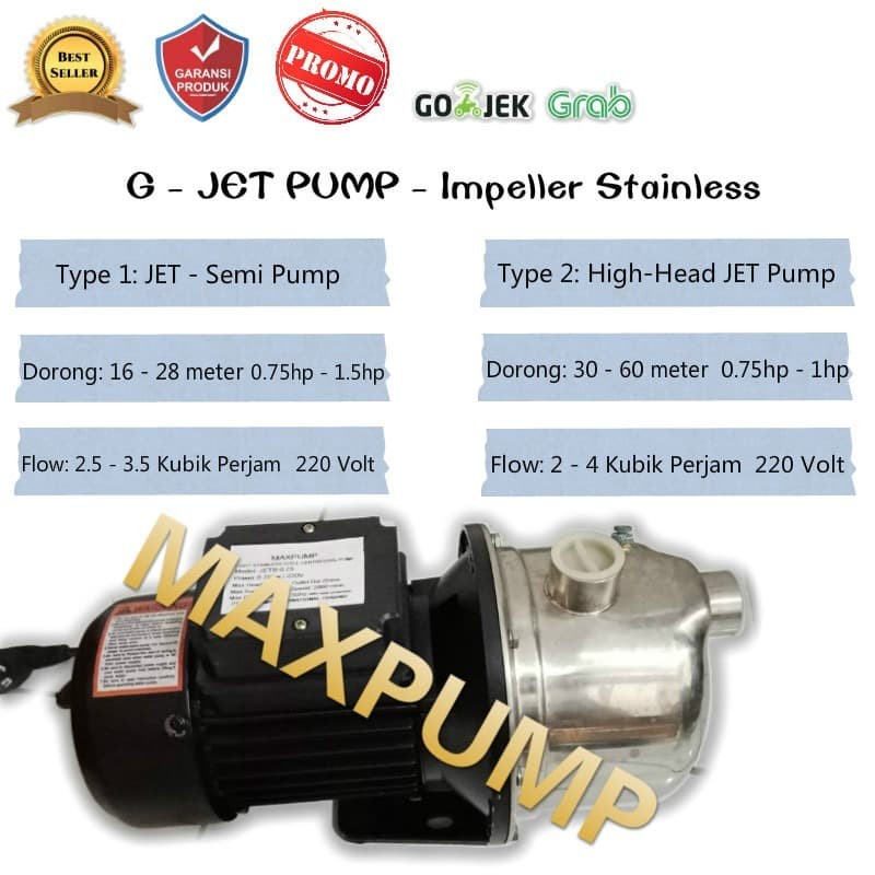 Jual MAXPUMP JETB-1.1 Mesin Pompa air Semi Jet pump JETPUMP 1.5Hp Pompa ...