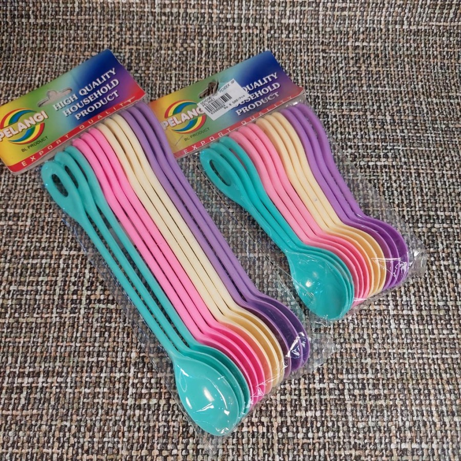 Jual sendok cake pelangi isi 12/sendok jus kecil/sendok teh plastik ...