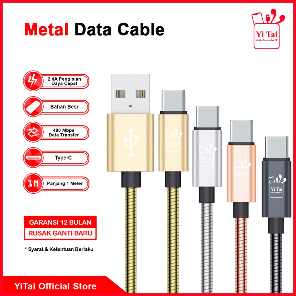 Jual KABEL DATA TYPE C LIGHTNING FAST CHARGING LAPIS BESI STAINLESS YI ...
