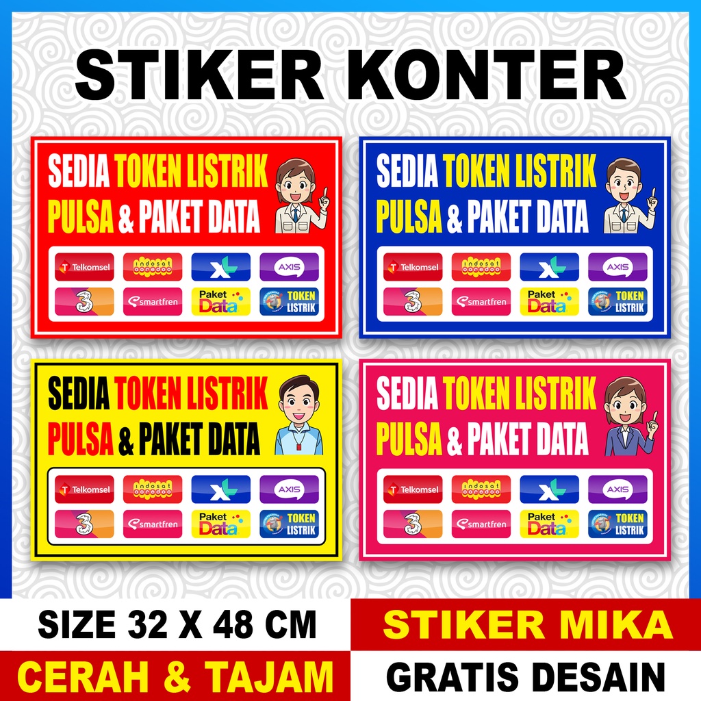 Jual STIKER KONTER PULSA BERGAMBAR UKURAN 32X48 CM | Shopee Indonesia
