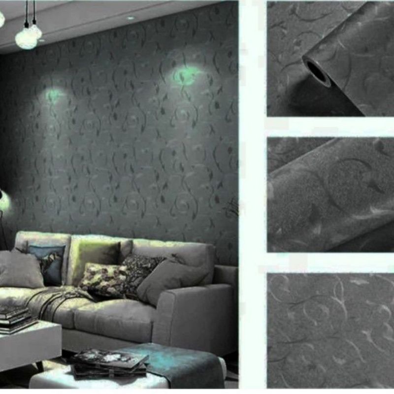 Jual Wallpaper Dinding Abu Abu Polos Berstrktur Kembang Mewah Elegan ...