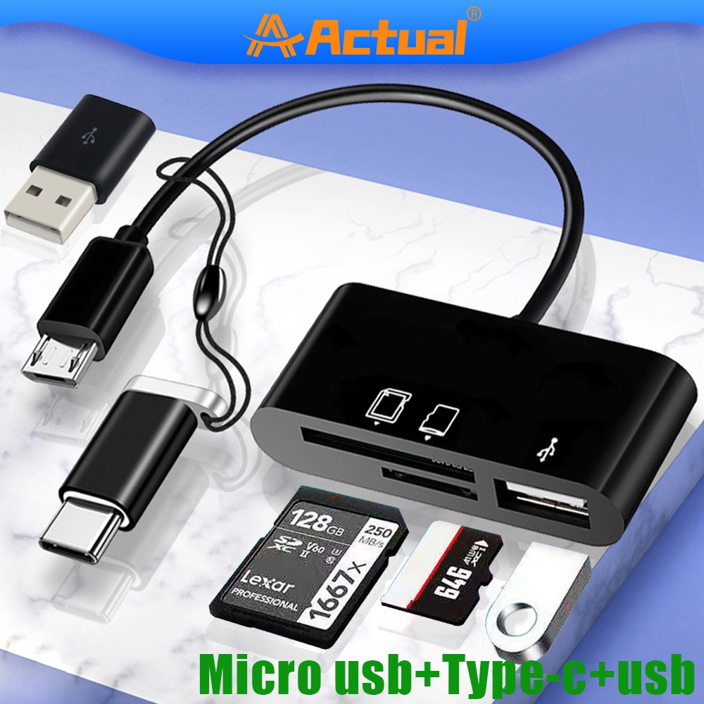 Jual Actual Card Reader 3 in 1 OTG Type-C Micro SD/TF Flash Drive Card ...