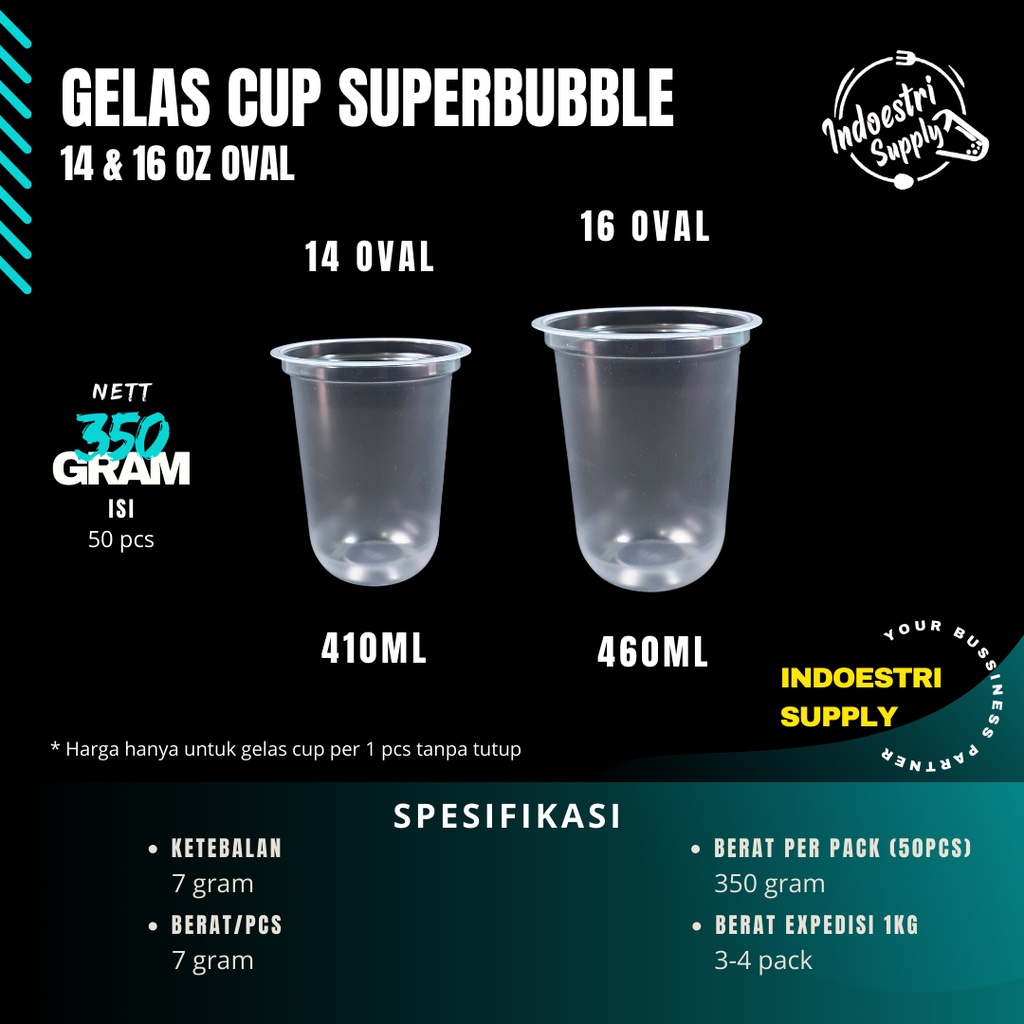 Jual Cup Oval Bening 14oz & 16oz TEBAL Merk Super Bubble FoodGrade ...