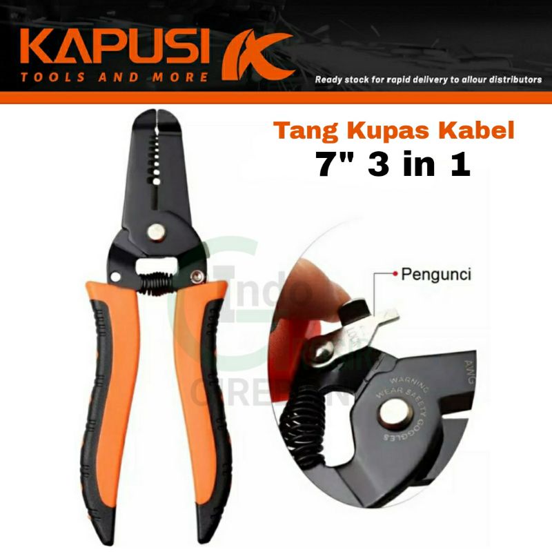 Jual KAPUSI Tang kupas Kabel 7 Inch 3in1 Tang Potong Wire Stripper 7 ...