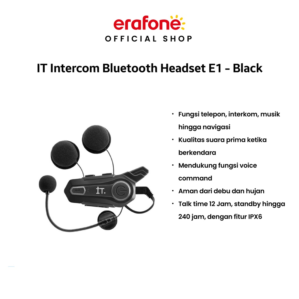 Jual IT Intercom Bluetooth Headset E1 - Black | Shopee Indonesia