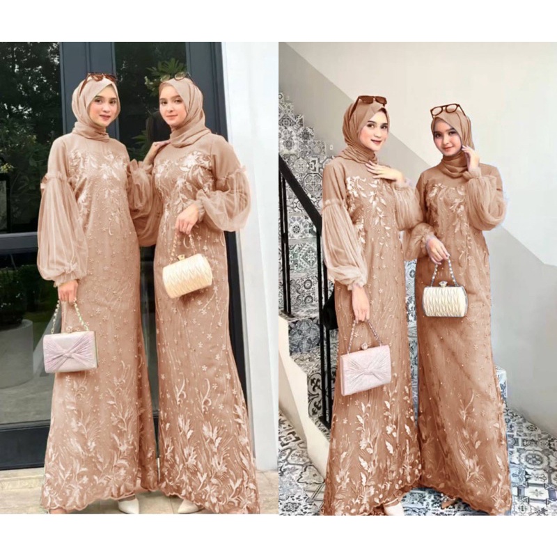 Jual MAXI MODELA M L XL XXL GAMIS BROKAT TILE MUTIARA FULL DEPAN BELAKANG GAMIS MURAH GAMIS ...