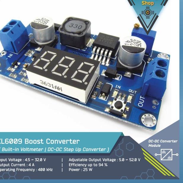 Jual XL6009 DC-DC Step Up Boost Converter + Built-in Voltmeter | 4A 10W | Shopee Indonesia