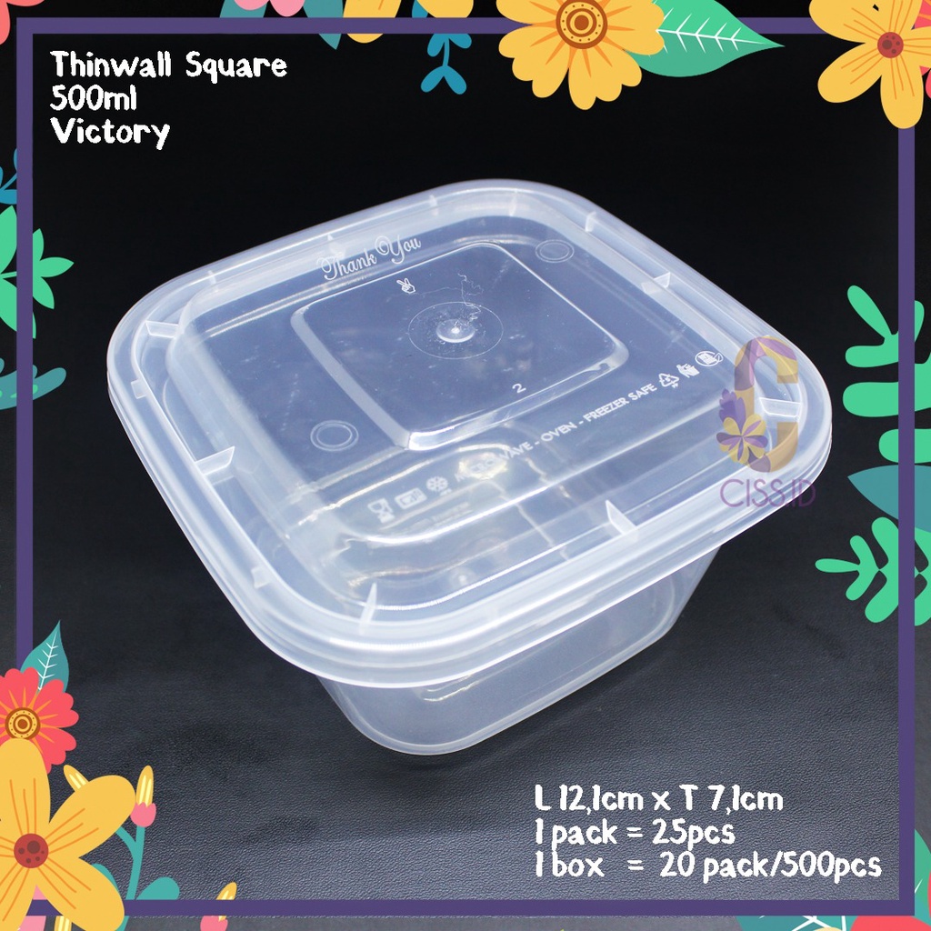 Jual KOTAK MAKAN PLASTIK THINWALL 500ML SQUARE KOTAK SATUAN TAHAN PANAS ...